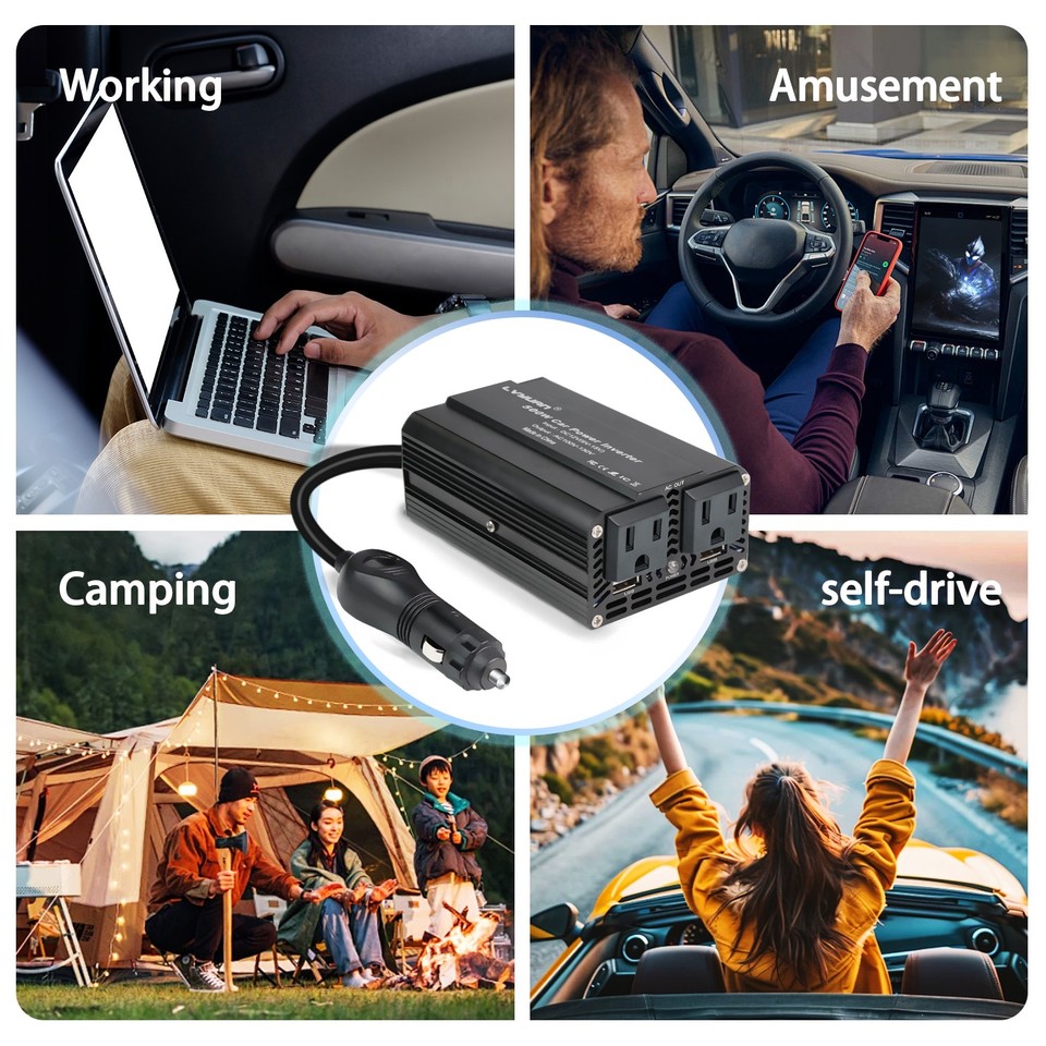 500W Power Inverter DC 12V to 110V AC Car Plug Adapter Outlet Converter ...