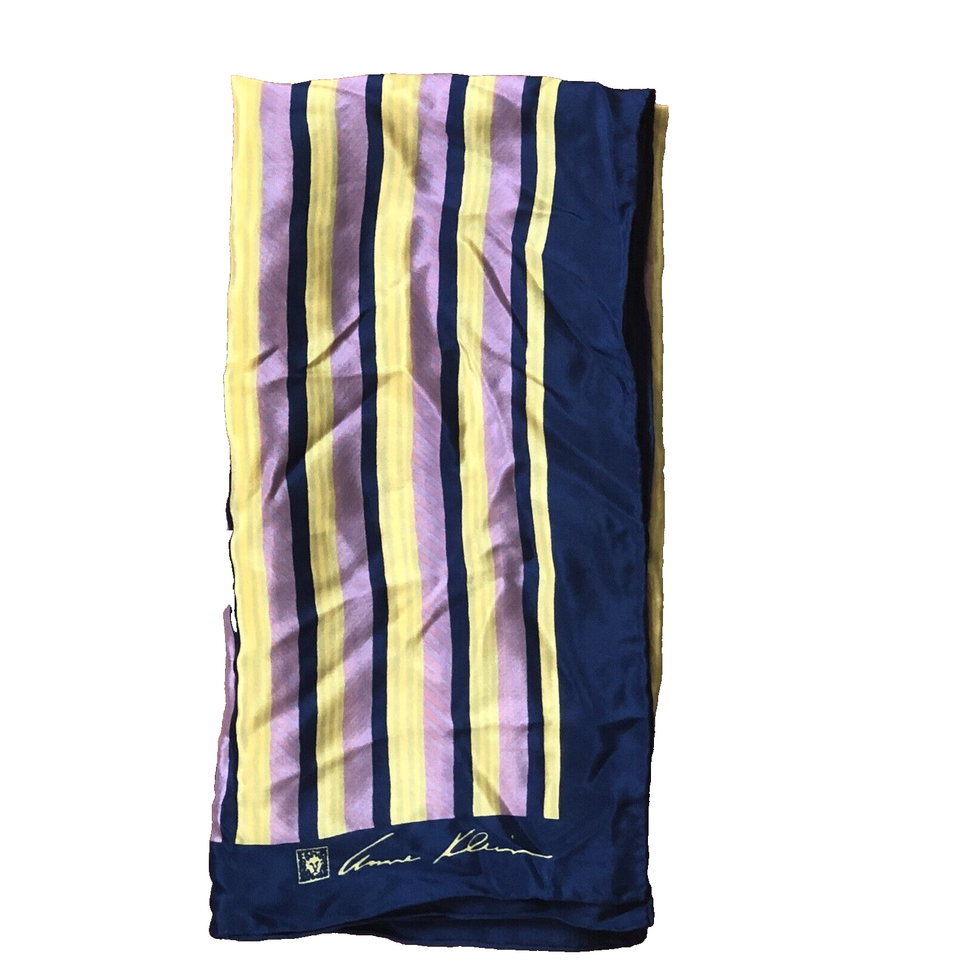 Vintage Anne Klein Silk Square Scarf 25x25 in Blue Gold Pink Stripes | eBay