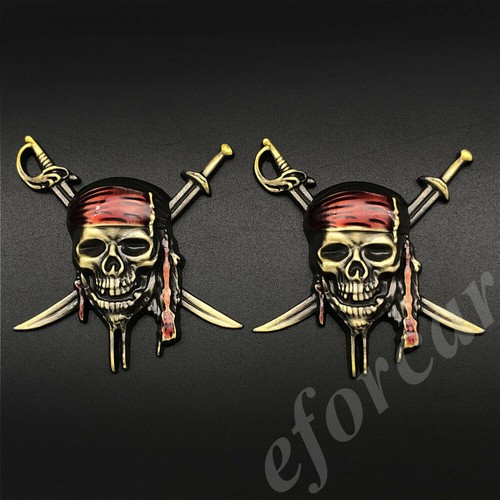 2pcs Bronze Metal Pirate Skull Cross Bones Car Trunk Emblem Badge Decal ...