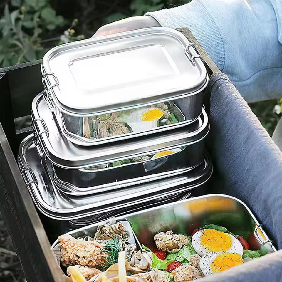 Rectangular Stainless Steel Lunch Box Separated Partitions Food ...