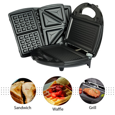 750W KITCHEN 3 IN 1 SANDWICH TOASTER WAFFLE MAKER IRON TOAST GRILL ...