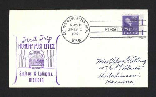 Highway Post Office HPO Saginaw and Ludington Michigan Trip 1, 1949 | eBay