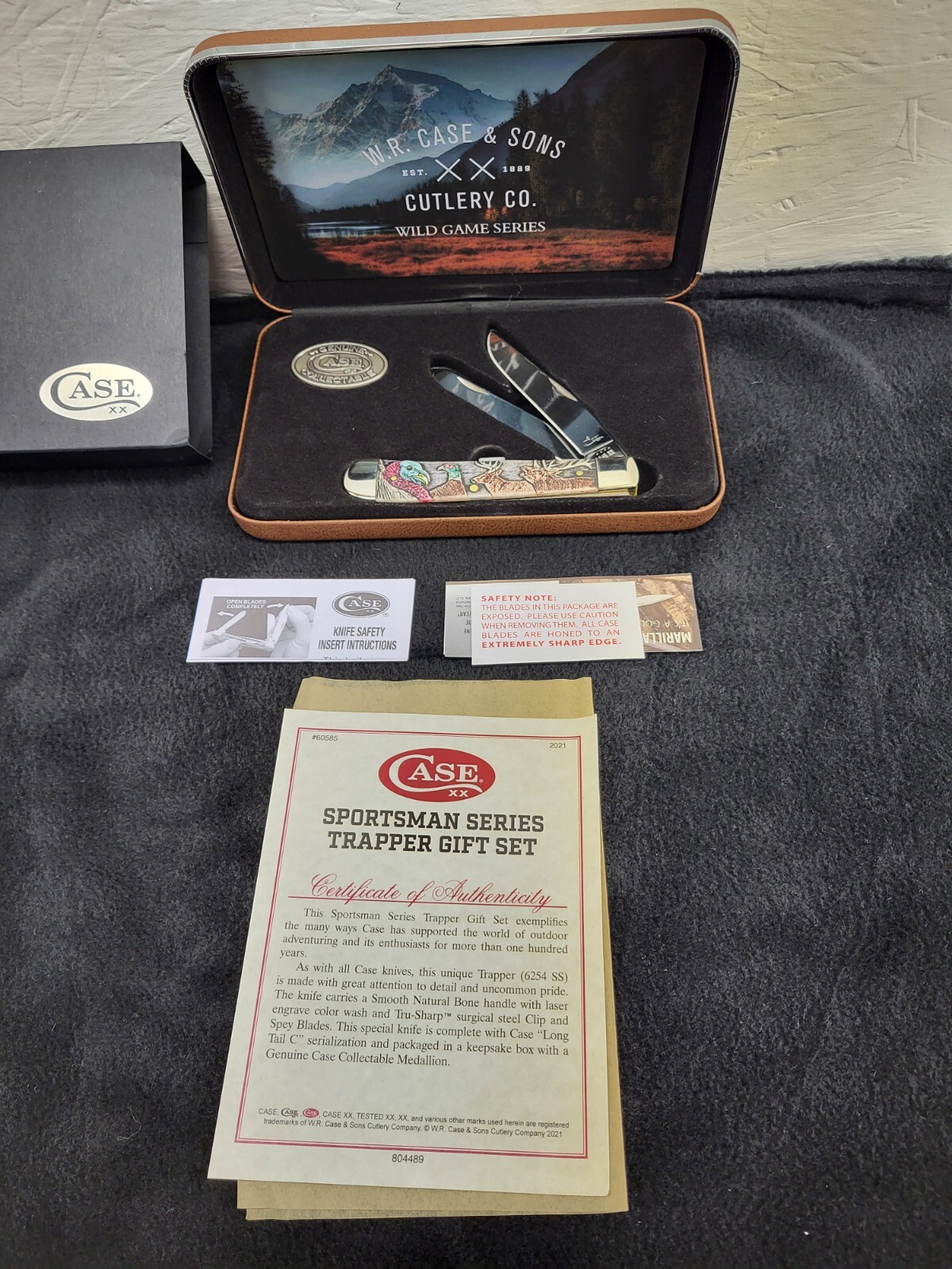 Case XX Trapper Knife Wild Game Series Gift Set Color Wash Natural Bone ...