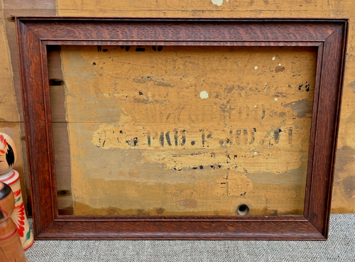 ANTIQUE 1920S FIGURED OAK REBATE PICTURE FRAME WITH ORIGINAL WOODEN ...