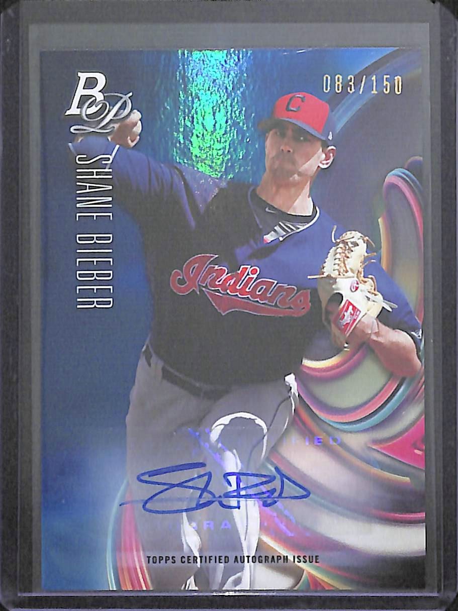 2018 Bowman Platinum Blue Autograph #TOP-80 Shane Bieber No 83 of 150 ...