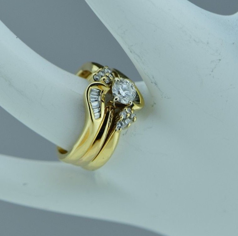 14K Yellow Gold Diamond Engagement Ring with Attached Wrap, Size 5.25 ...