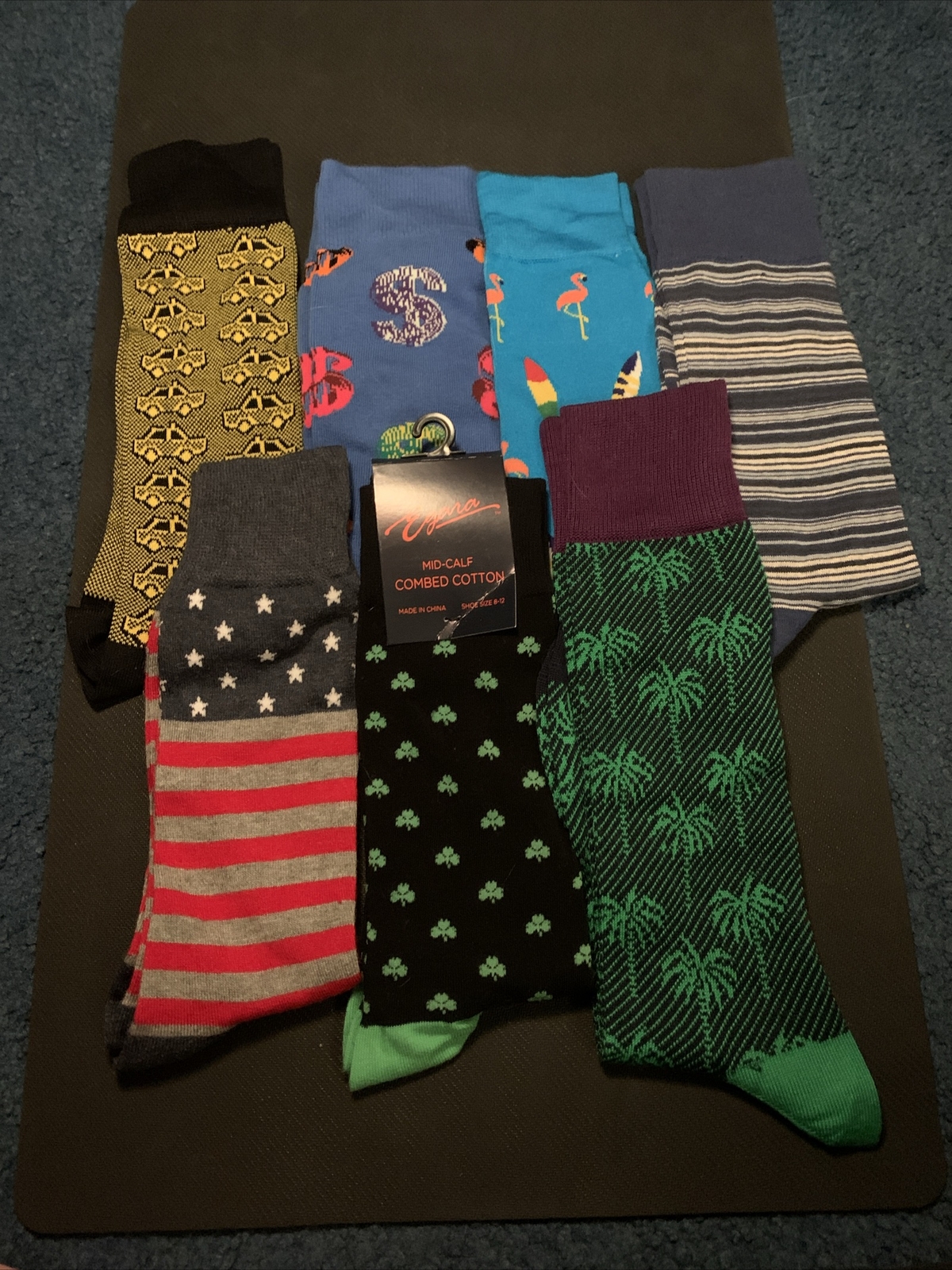 MENS DRESS SOCK LOT NEW COTTON SIZE 8-12 GREEN BLUE YELLOW HAPPY SOCKS ...