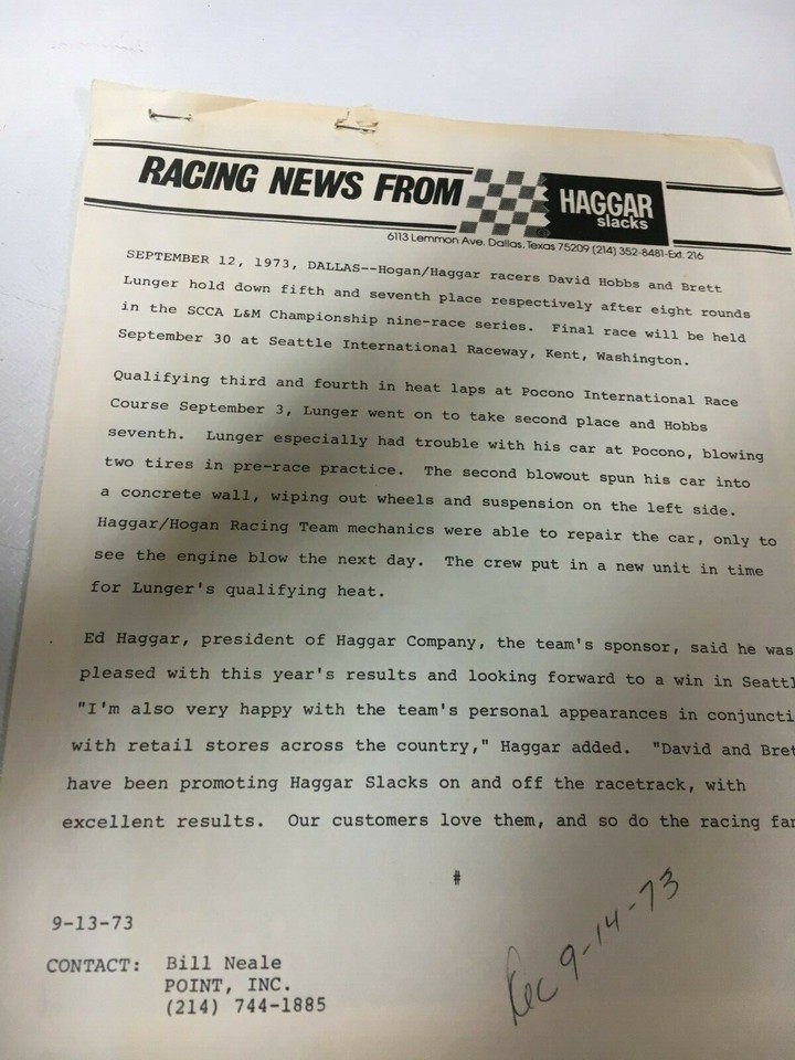 FORMULA ONE Brett Lunger/David Hobb/Carl Hogan original pic 20x25 cm w ...