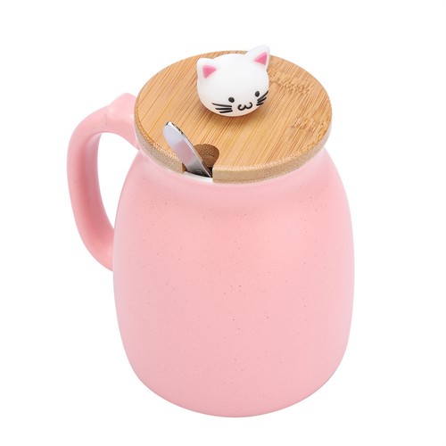 Lovely Cat Ceramic Cup With Spoon And Lid Coffee Water Milk Mug 420ml ...