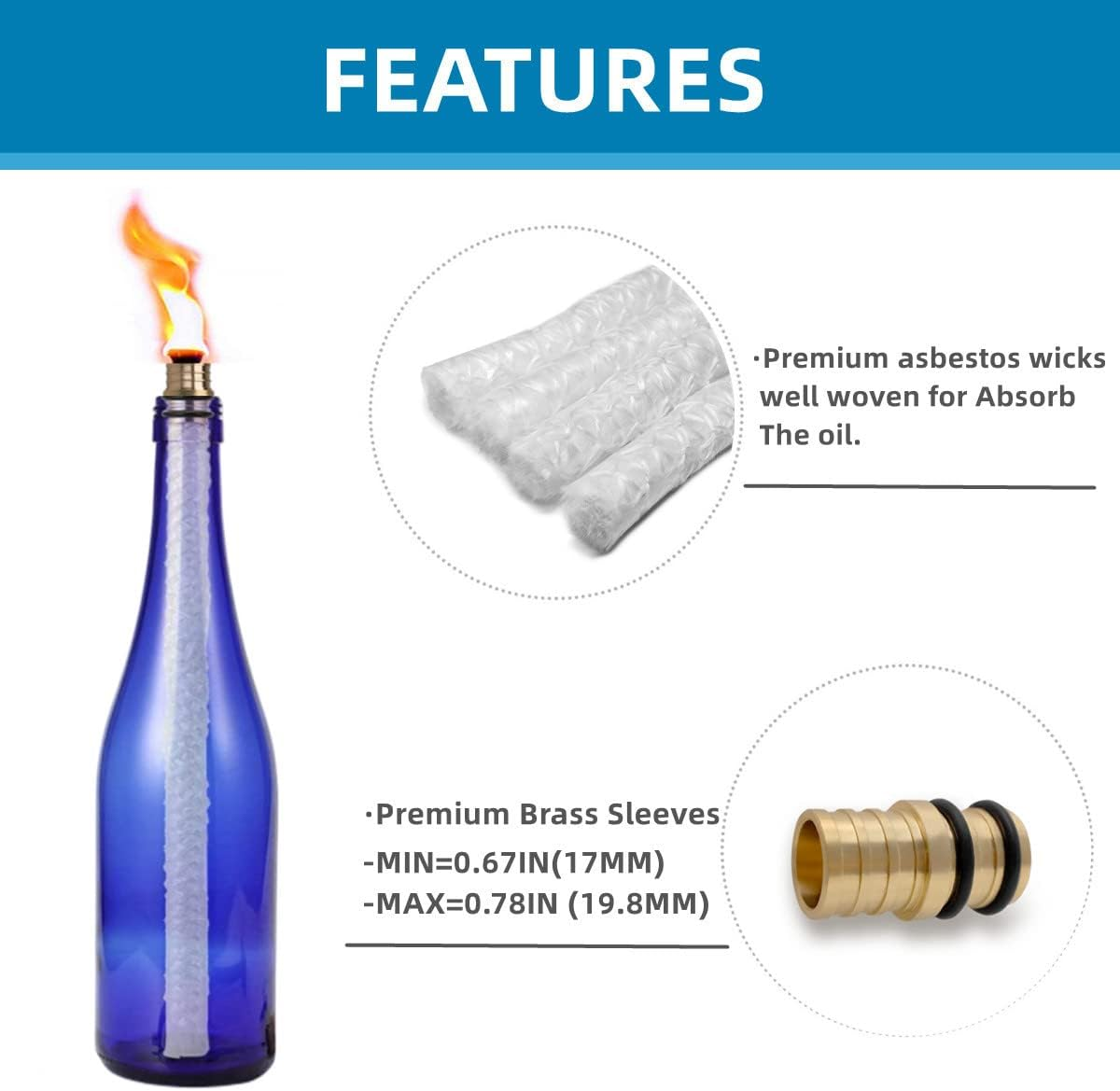 Wine Bottle Torch Kit, Long Life Torch Wicks for Tiki Torch with Brass ...