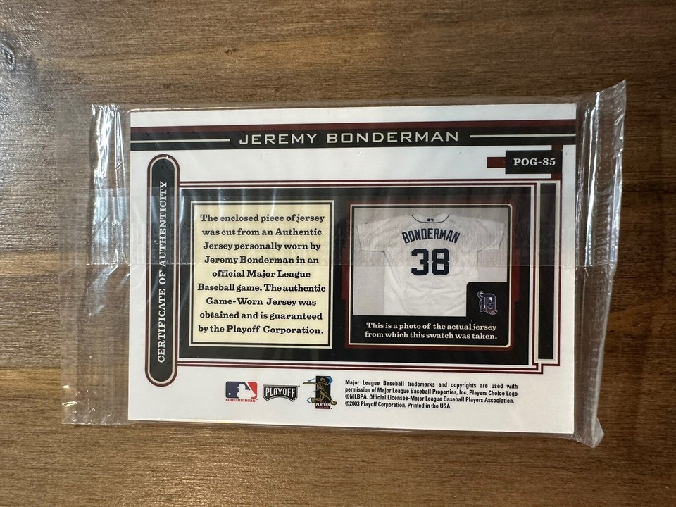 JEREMY BONDERMAN 2003 Playoff Piece Of The Game AUTO/ Game Worn Jersey ...