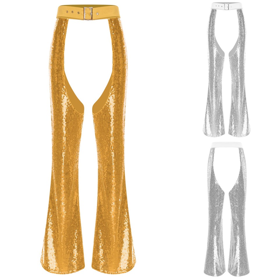 Womens Sparkly Sequin Western Cowgirl Chaps Hollow Motorcycle Trousers ...