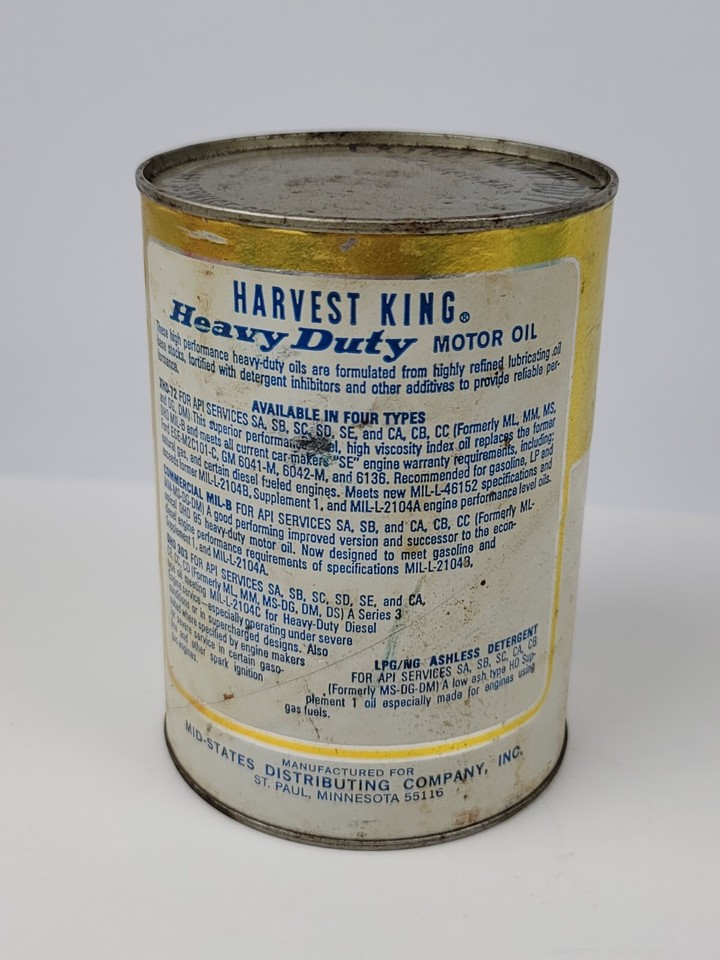 Vintage Harvest King Oil Can 1 Quart FULL Composite St. Paul MN Farm ...