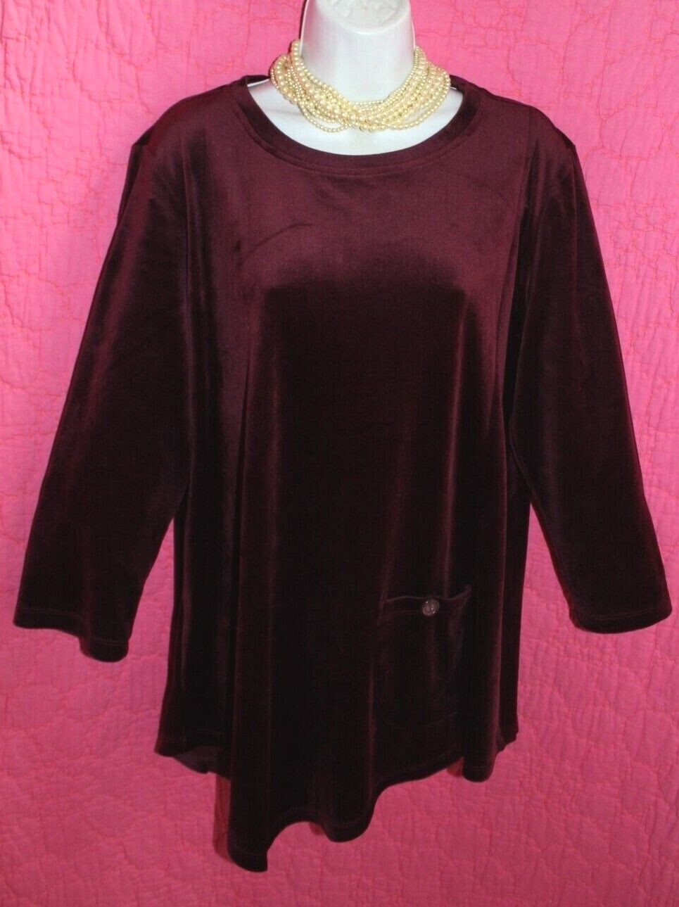 WESTBOUND Rich Wine Velvet Tunic Top Asymmetric Hem H… - Gem