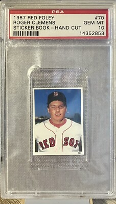 ROGER CLEMENS 1987 Red Foley Hand Cut Sticker PSA 10 #70 **POP 5** Cert ...