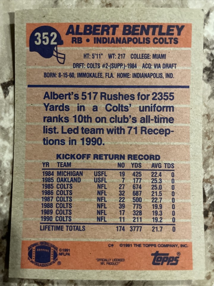 ALBERT BENTLEY 1991 TOPPS #352 | eBay