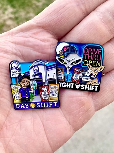 Taco Bell Night Day Shift Hat Pin Diablo Fire Mild Hot Sauce Chihuahua ...