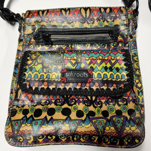 Sakroots by The Sak Small Flap Messenger Peace Signs Coated Canvass | eBay