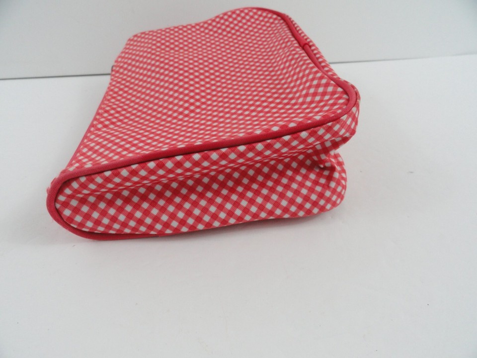 Thirty One Coral Mini Gingham Zippered Makeup Pouch 8x6x2 Pink White ...