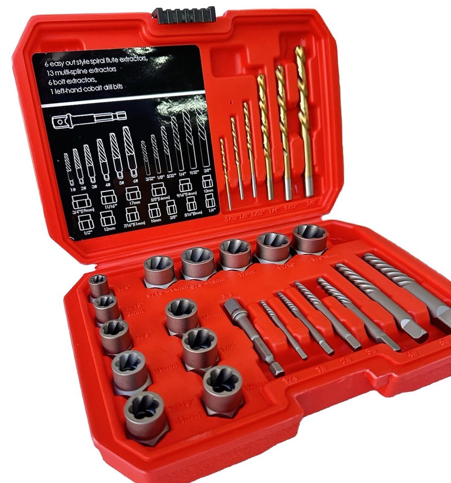 26pc Screws Bolt Extractor Set W/Reverse Drill Bit Kit Lug Nut ...