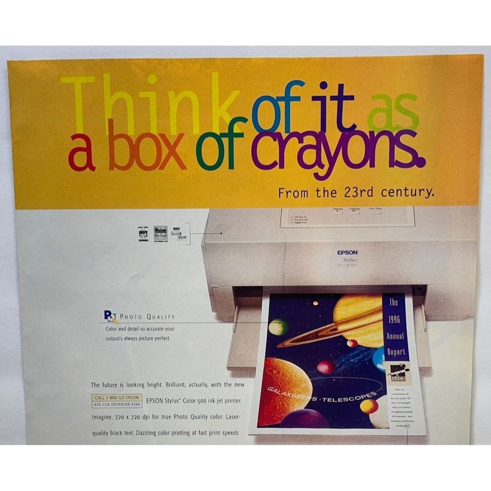 Epson Stylus Color 500 Printer Vintage Print Ad 90s Computing IT Color ...