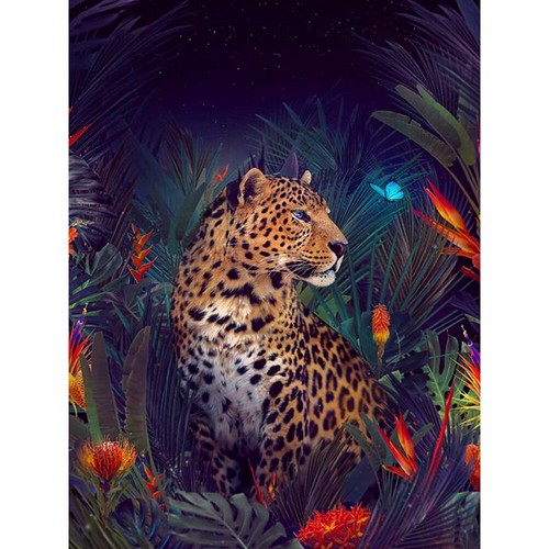 fr Full Round Diamond Painting DIY Kit Leopard in Jungle Rhinestone ...