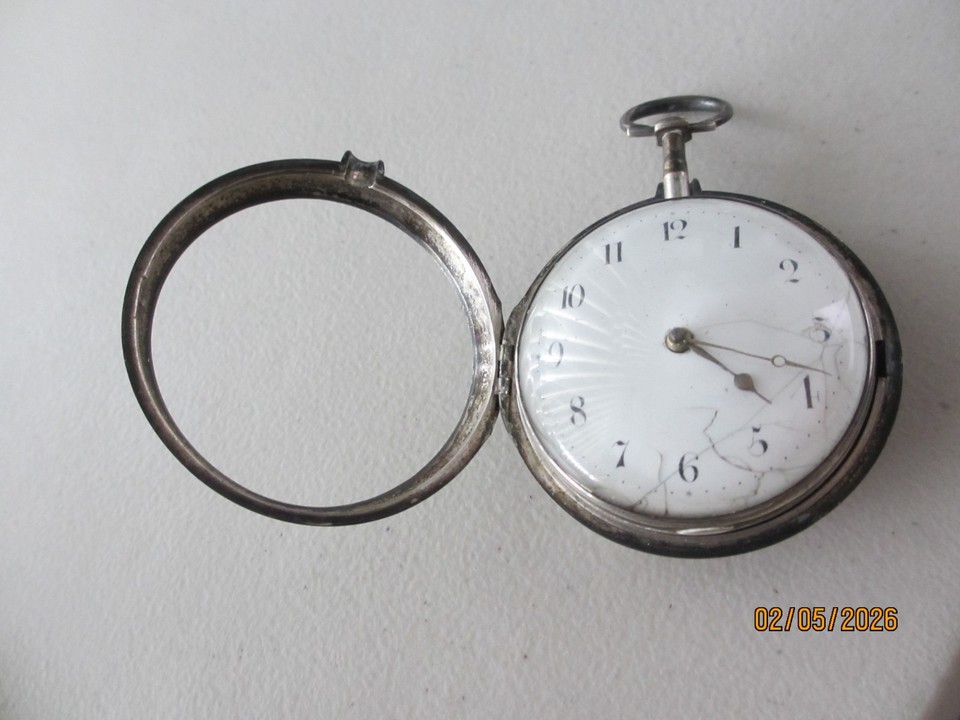 ANTIQUE 18TH CENTURY ENGLISH SILVER HALF HUNTER CASE POCKET WATCH W ...