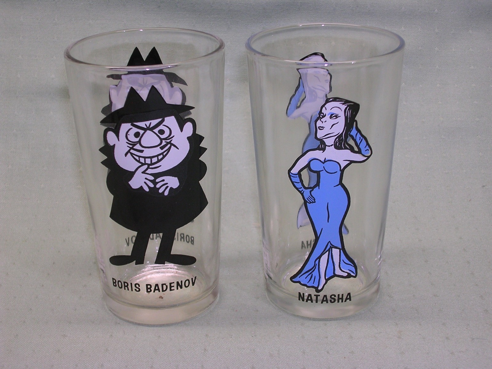 2 Pepsi Cartoon Glasses 1970's TV Series "Natasha" and "Boris Badenov ...