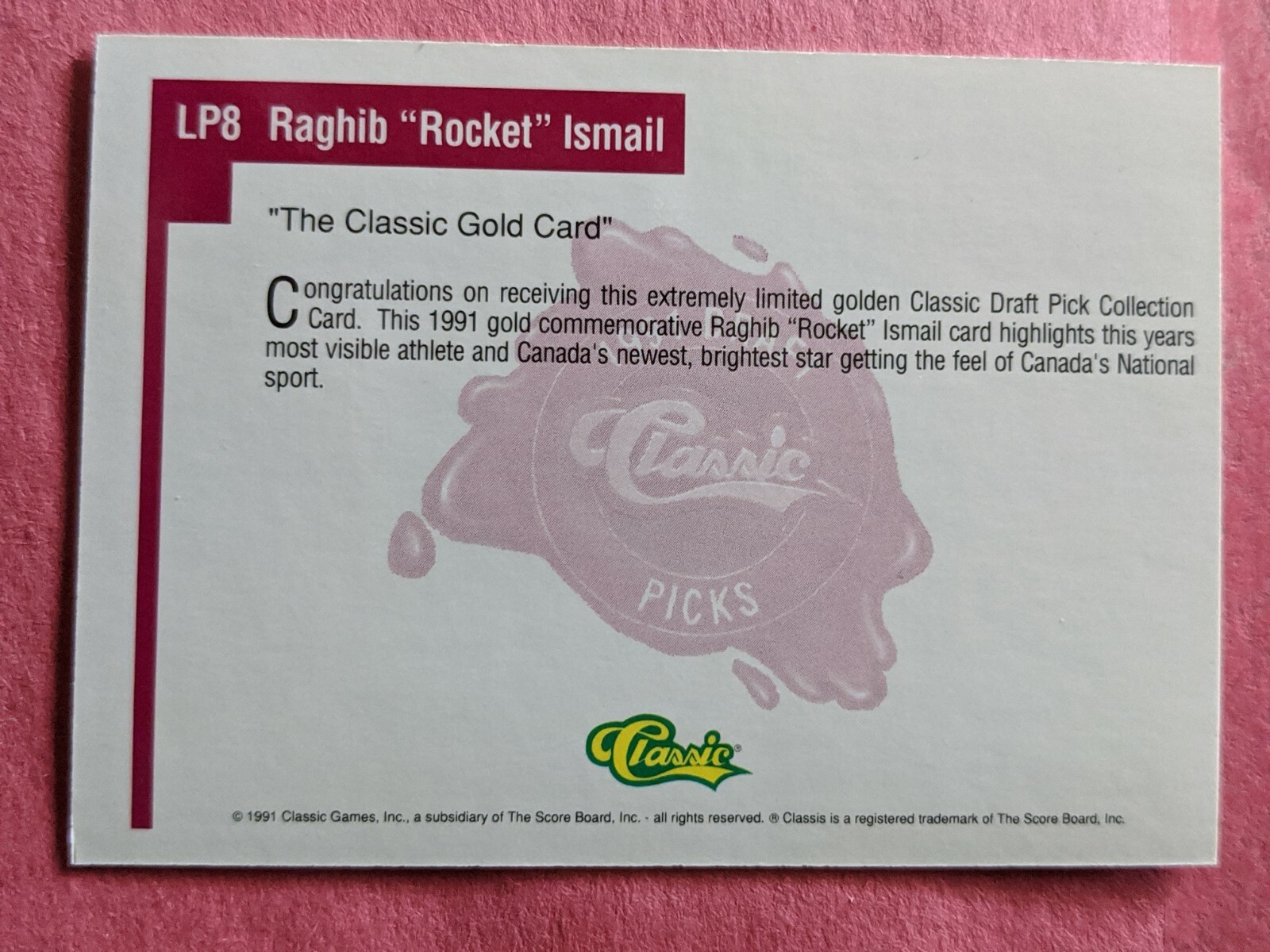1991 CLASSIC GOLD CARD-RAGHIB "ROCKET" ISMAIL-VERY RARE-SHORT PRINT ...