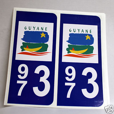 10 STICKERS AUTOCOLLANT PLAQUE D IMMATRICULATION de la Guyane (973) | eBay