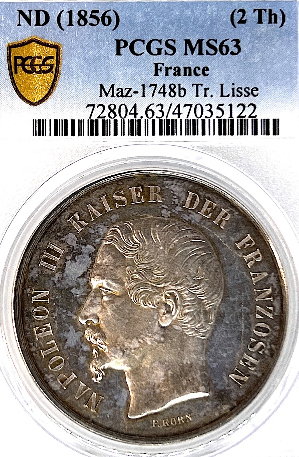 German State Frankfurt Two Talers Coin Thaler PCGS MS 63 STG KORN PROBE ...