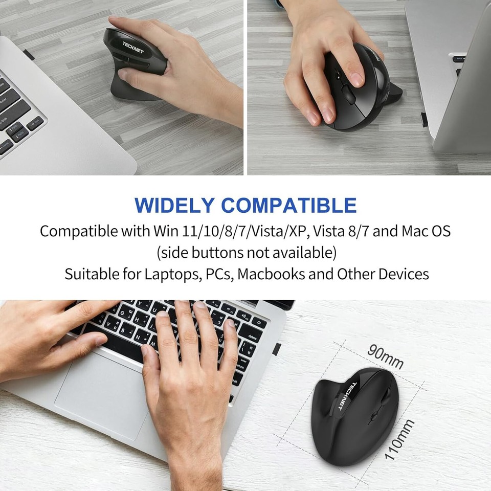 TeckNet Vertical Wireless Mouse Ergonomic Optical Rechargeable High ...