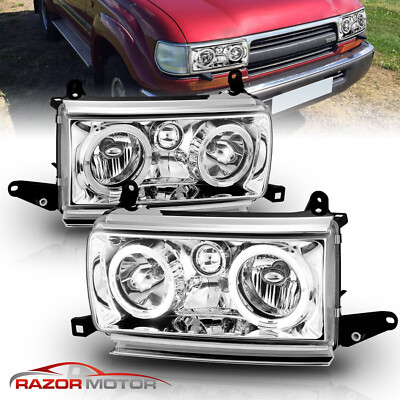 [LED Halo]For 1991 1992 1993 1994 Toyota Land Cruiser FJ82 Chrome ...