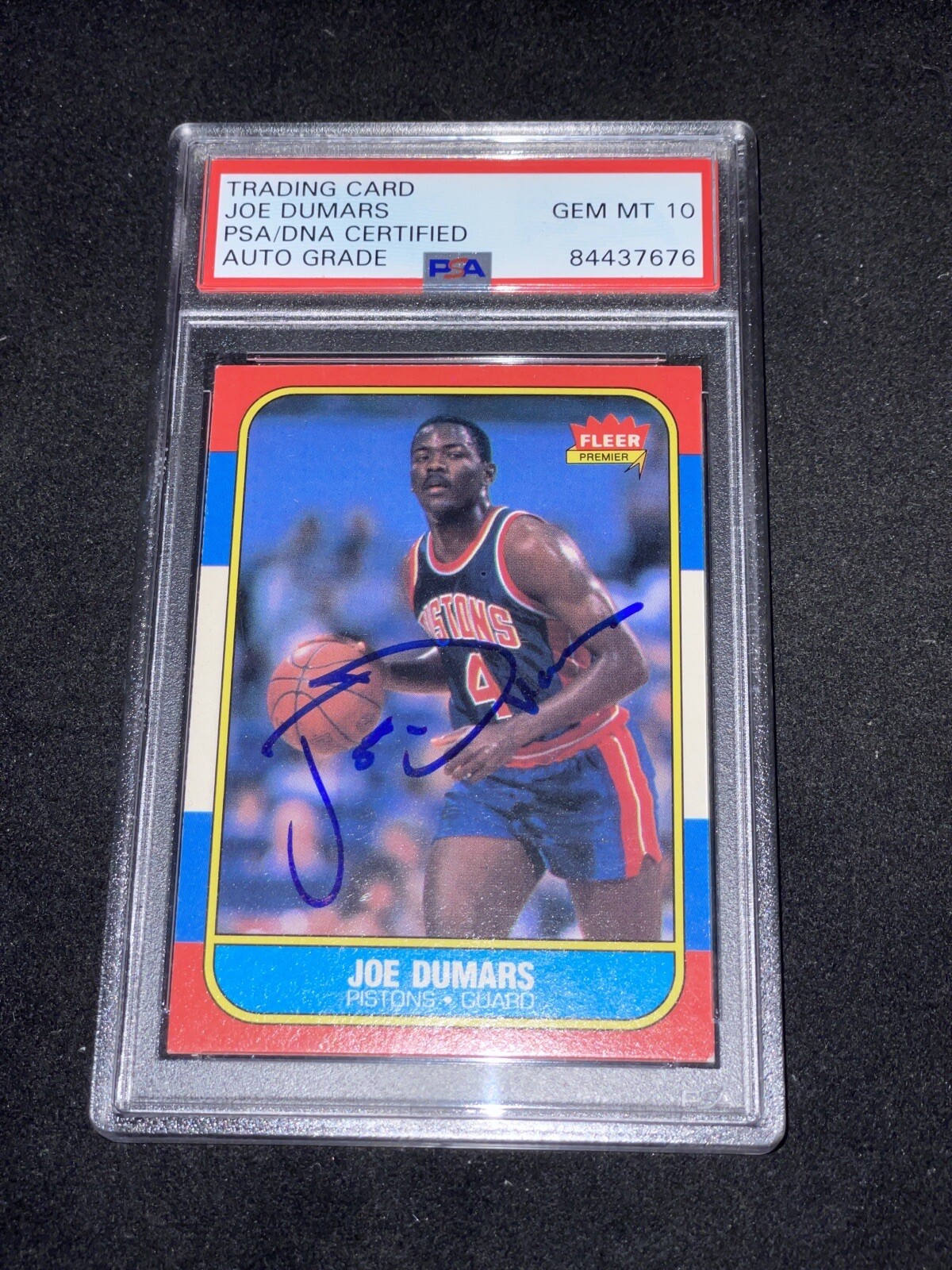 Joe Dumars Signed 1986 Fleer Rookie Card PSA Autograph Grade 10 Pistons ...