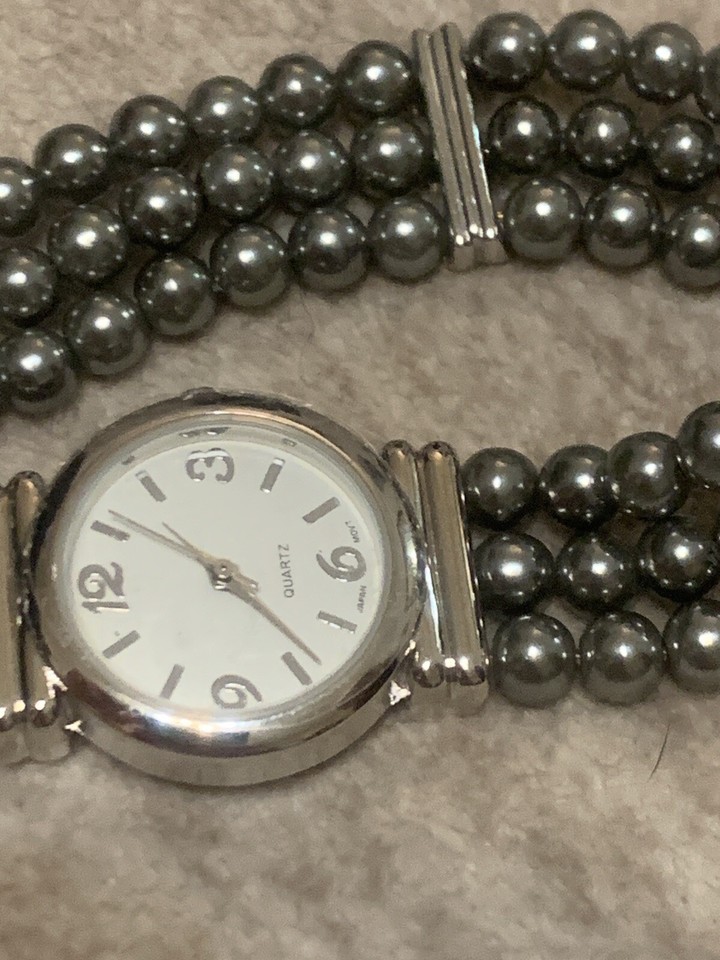AVON Tri Color Faux Pearl Rhinestones Heart Necklace Watch Bracelet ...