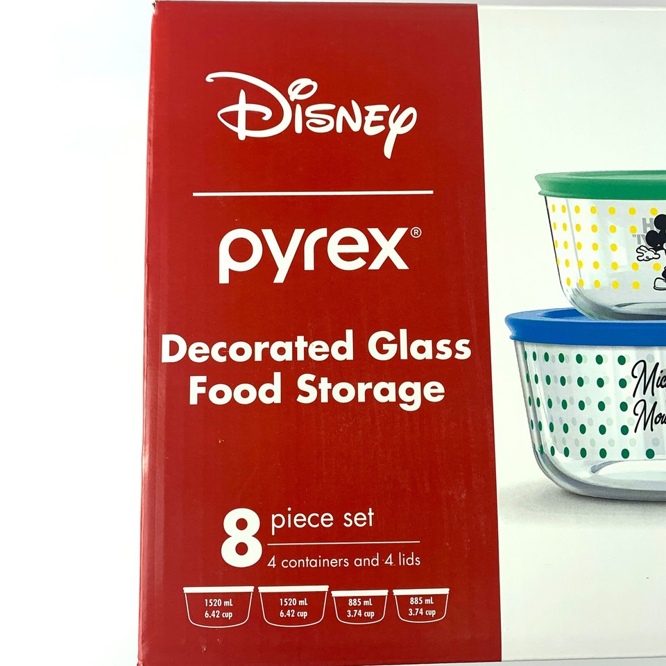 Pyrex Disney Mickey Mouse 8 pc. Set Glass Food Storage Containers with ...