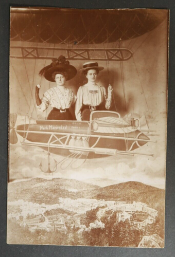 Narh Marienbad Postcard Zeppelin Blimp Airship RPPC Comedy Women in ...