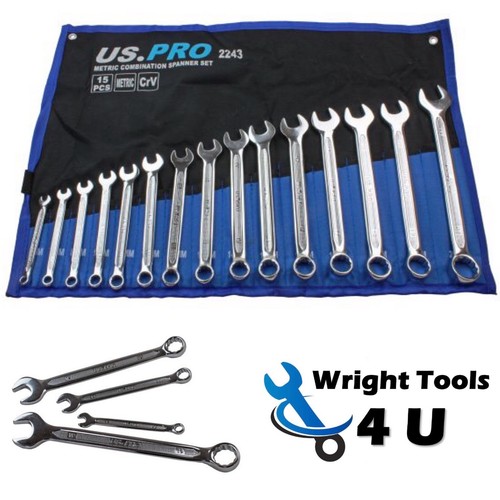 US PRO Tools 15pc Metric Combination Spanner Wrench Set 6-22mm Spanners ...