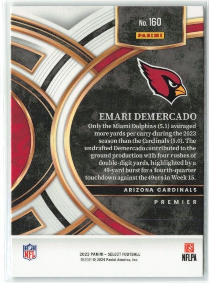 Emari Demercado RC 2023 Panini Select Premier Arizona Cardinals #160 | eBay