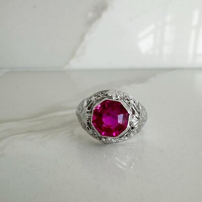 14k White Gold Art Deco Ring with Synthetic Ruby | eBay