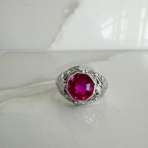 14k White Gold Art Deco Ring with Synthetic Ruby | eBay