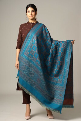 Wool Jamavar Shawl Great Gift Green Red Jacquard Stole Pashmina Moghul ...