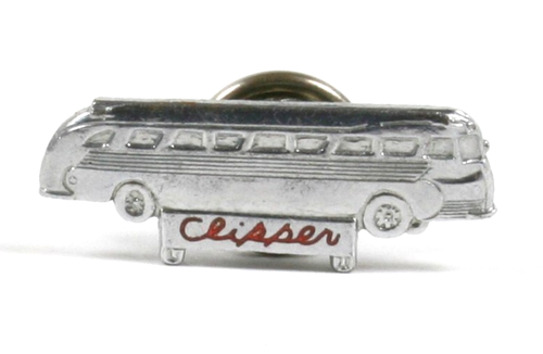 1937 VINTAGE ADVERTISING SERVICE PIN PINBACK "CLIPPER" BUS THE FLXIBLE ...