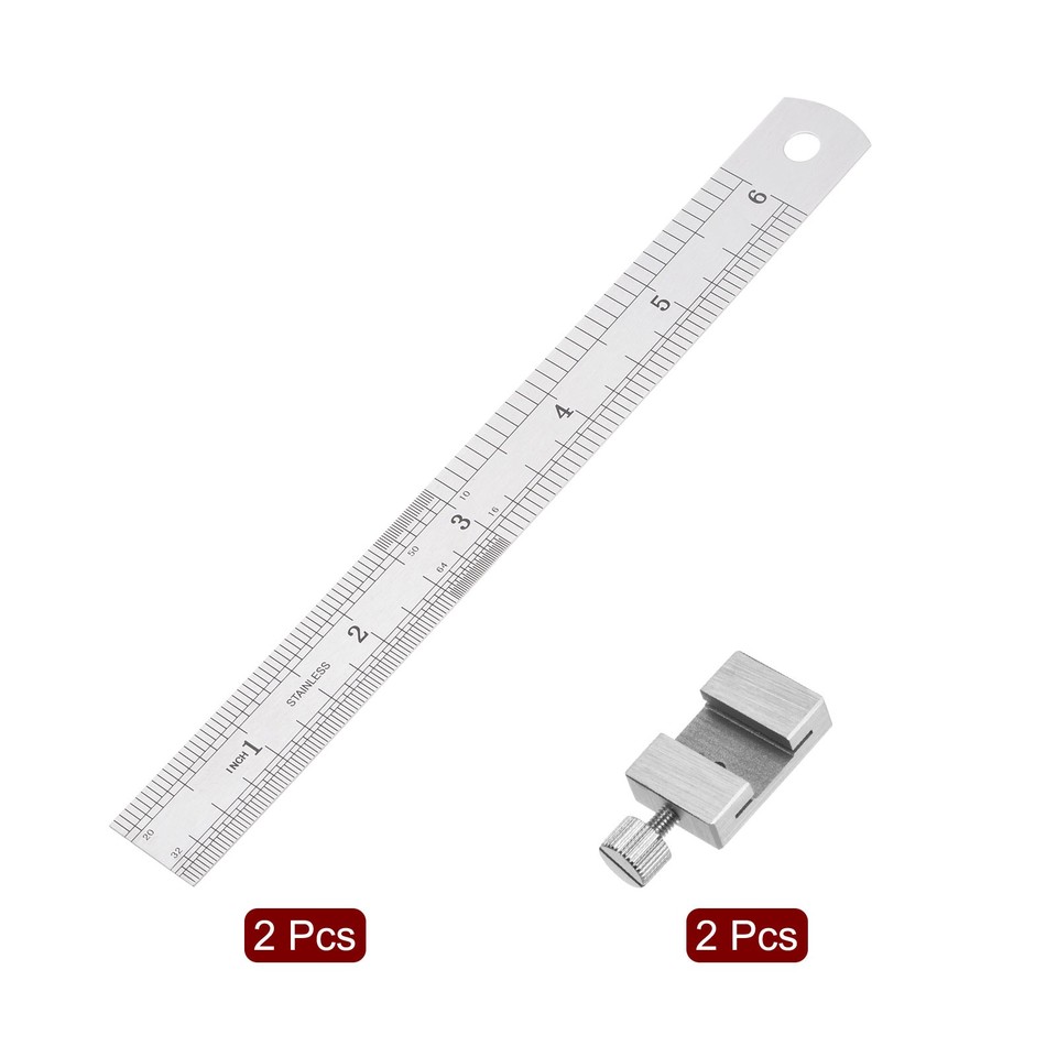 2Pcs Stainless Steel Ruler with 20mm Scriber Block 6" Metric Inch Ruler ...