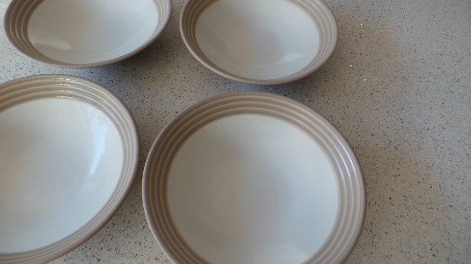 Set of 4 Denby Intro Stripes Sand Cereal / Dessert Soup 1809 Bowls ...