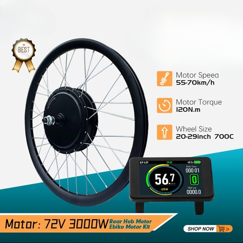 72V 3000W MTB Electric Bike Conversion Kit Brushless Rear Hub Motor 20 ...