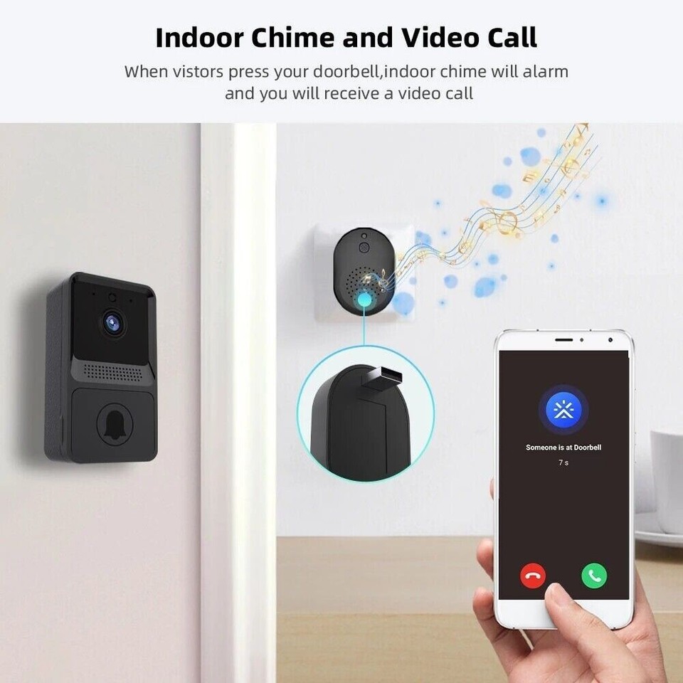 Smart Wireless WiFi Doorbell Intercom Video Camera Door Ring Bell Chime ...