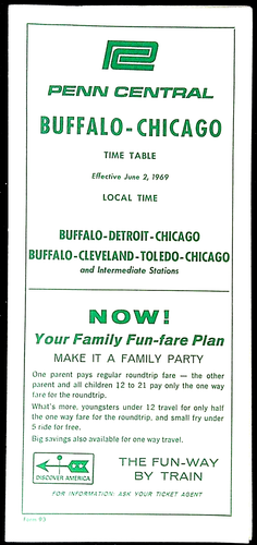 Penn Central Buffalo to Chicago Time Table June 2, 1969 | eBay