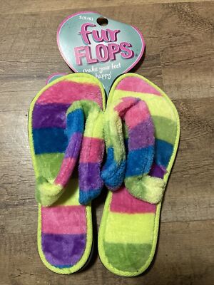 FUR FLOPS NWT! Small Size 5/6 Fur Flops Fuzzy Flip Flop Sandals Slip On ...
