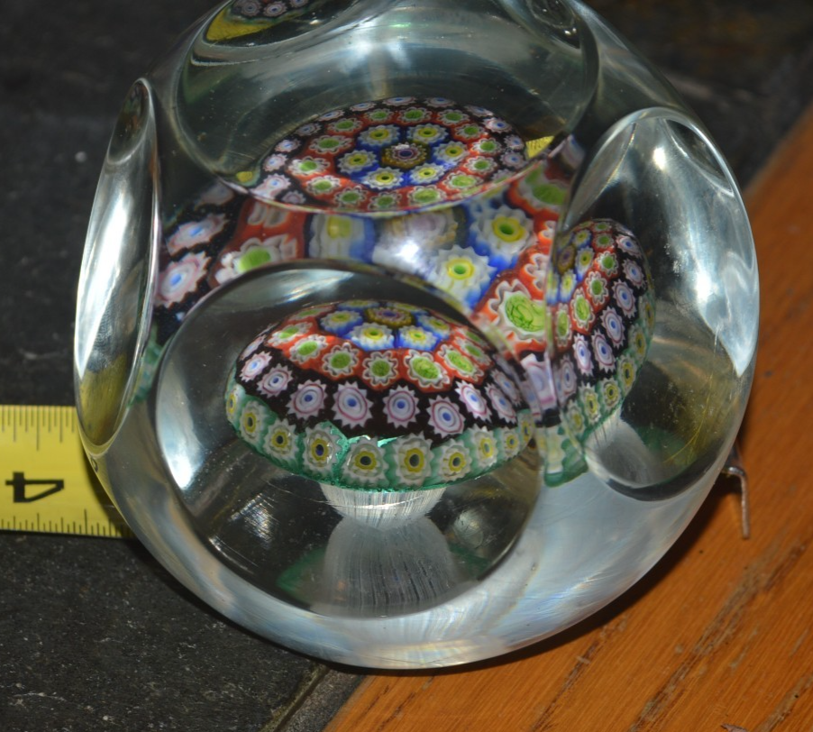 Large Murano Art Glass Paperweight Concentric Millefiori Mushroom coin ...
